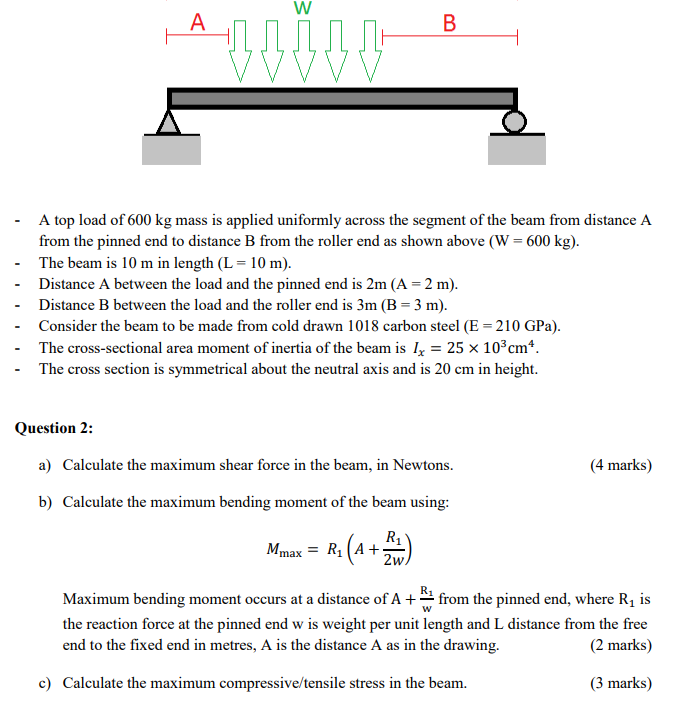 Solved A top load of 1500 kg mass is applied uniformly | Chegg.com