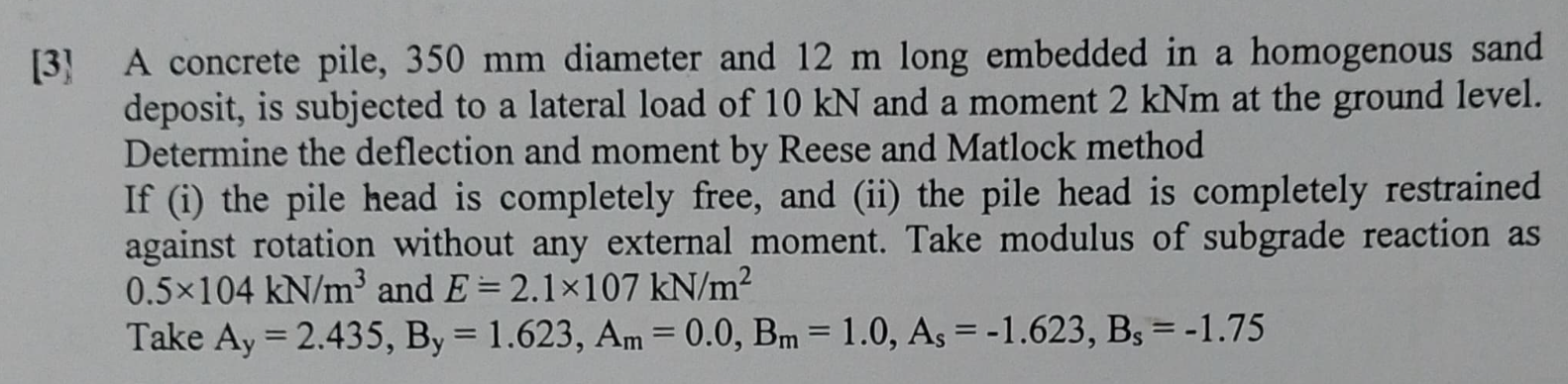 Solved [3] ﻿A concrete pile, 350mm ﻿diameter and 12m ﻿long | Chegg.com