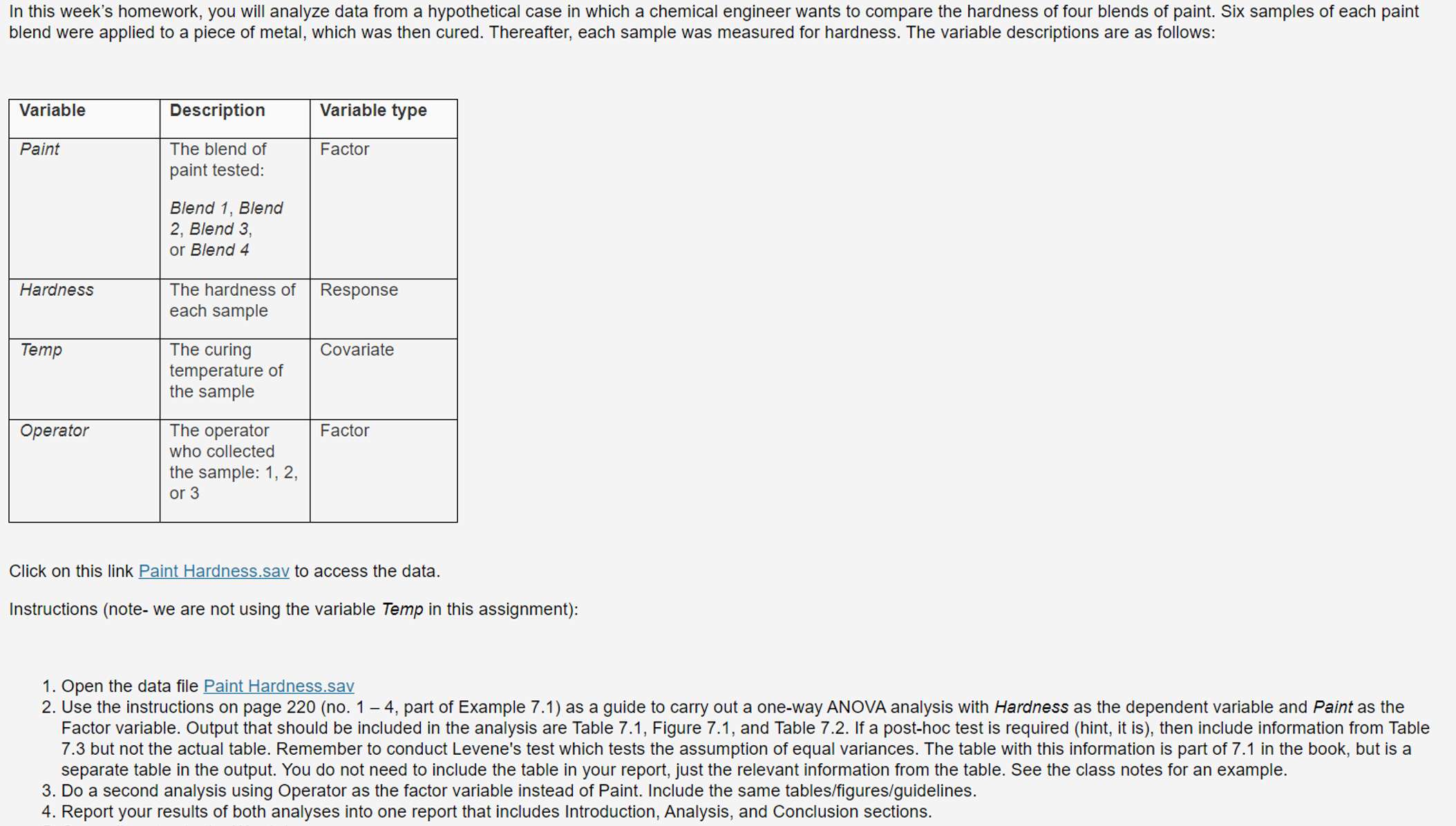 In this week's homework, you will analyze data from a | Chegg.com