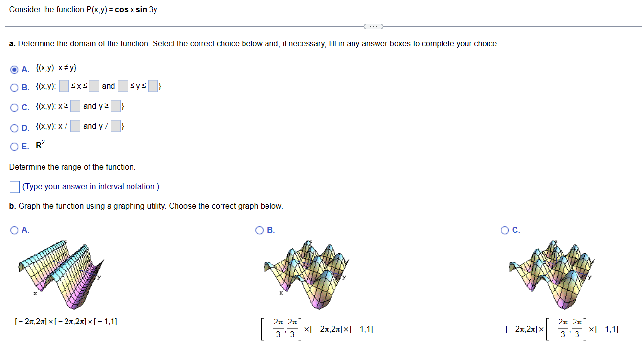 Solved Consider the function P(x,y)=cosxsin3y. a. Letermıne | Chegg.com