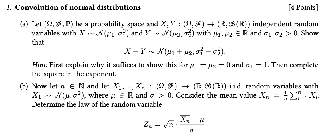 Solved 3 Convolution Of Normal Distributions 4 Points A 7307
