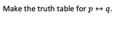 Solved Make the truth table for p↔q. | Chegg.com
