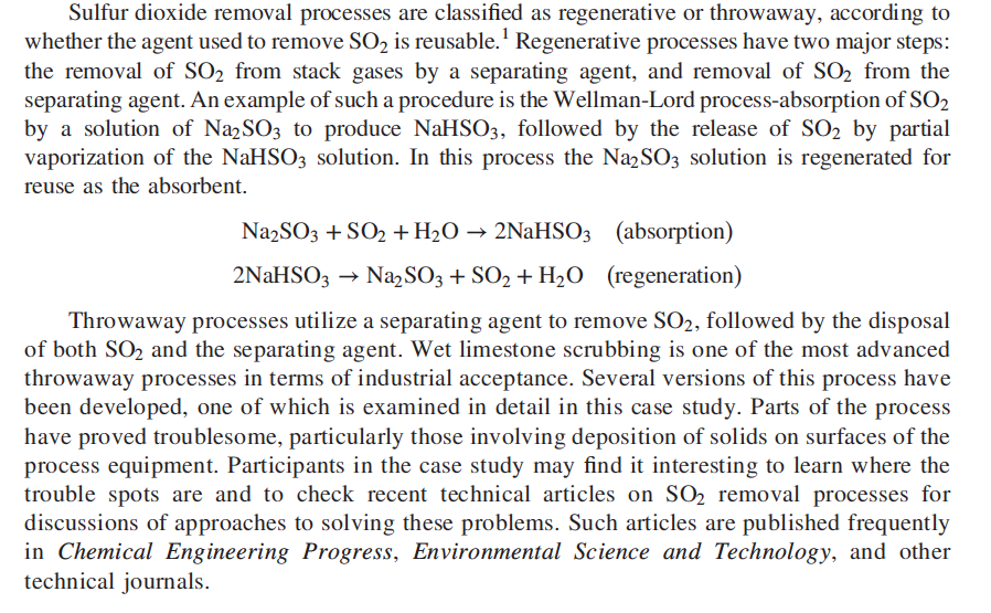 SO2 Removal from Power- Plant Stack Gases* CASE STUDY | Chegg.com