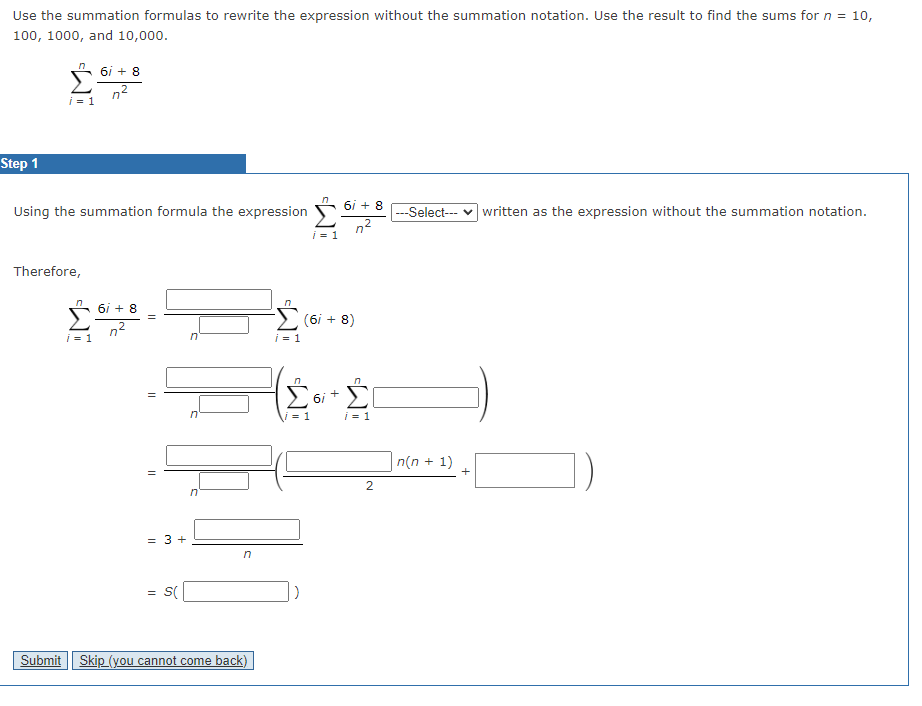 Solved Use the summation formulas to rewrite the expression | Chegg.com