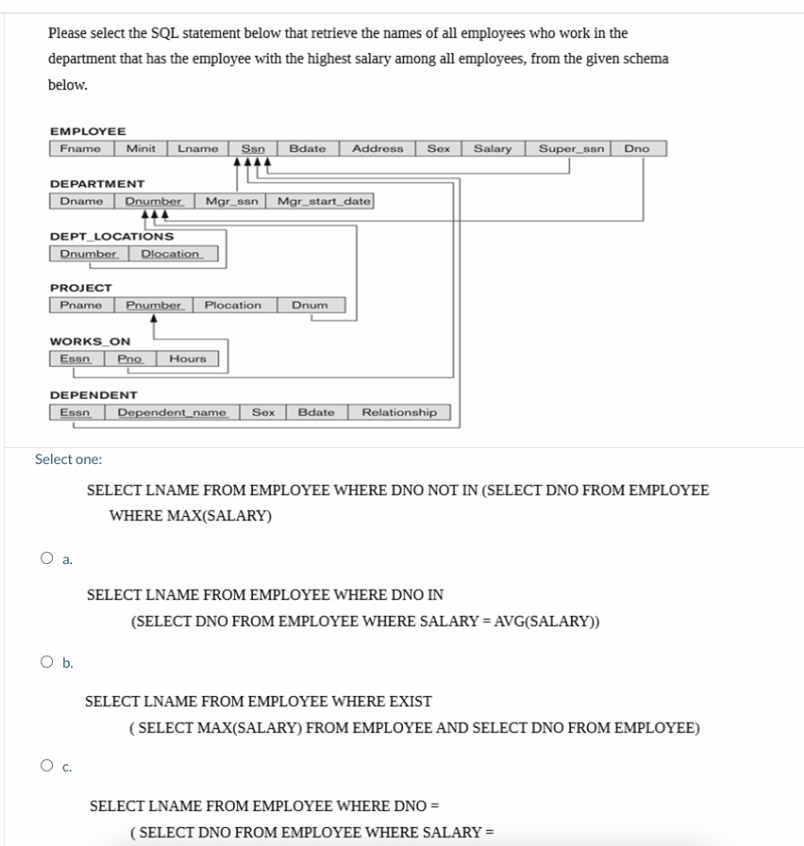 Solved Please Select The SQL Statement Below That Retrieve Chegg