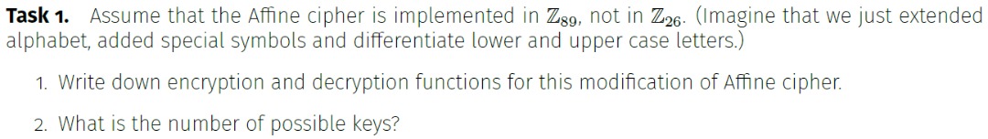 Solved Task 1. Assume that the Affine cipher is implemented | Chegg.com