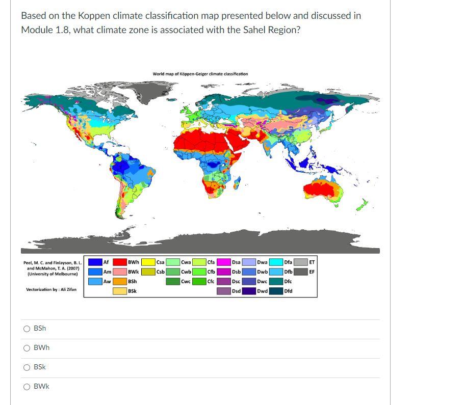 Based on the Koppen climate classification map | Chegg.com