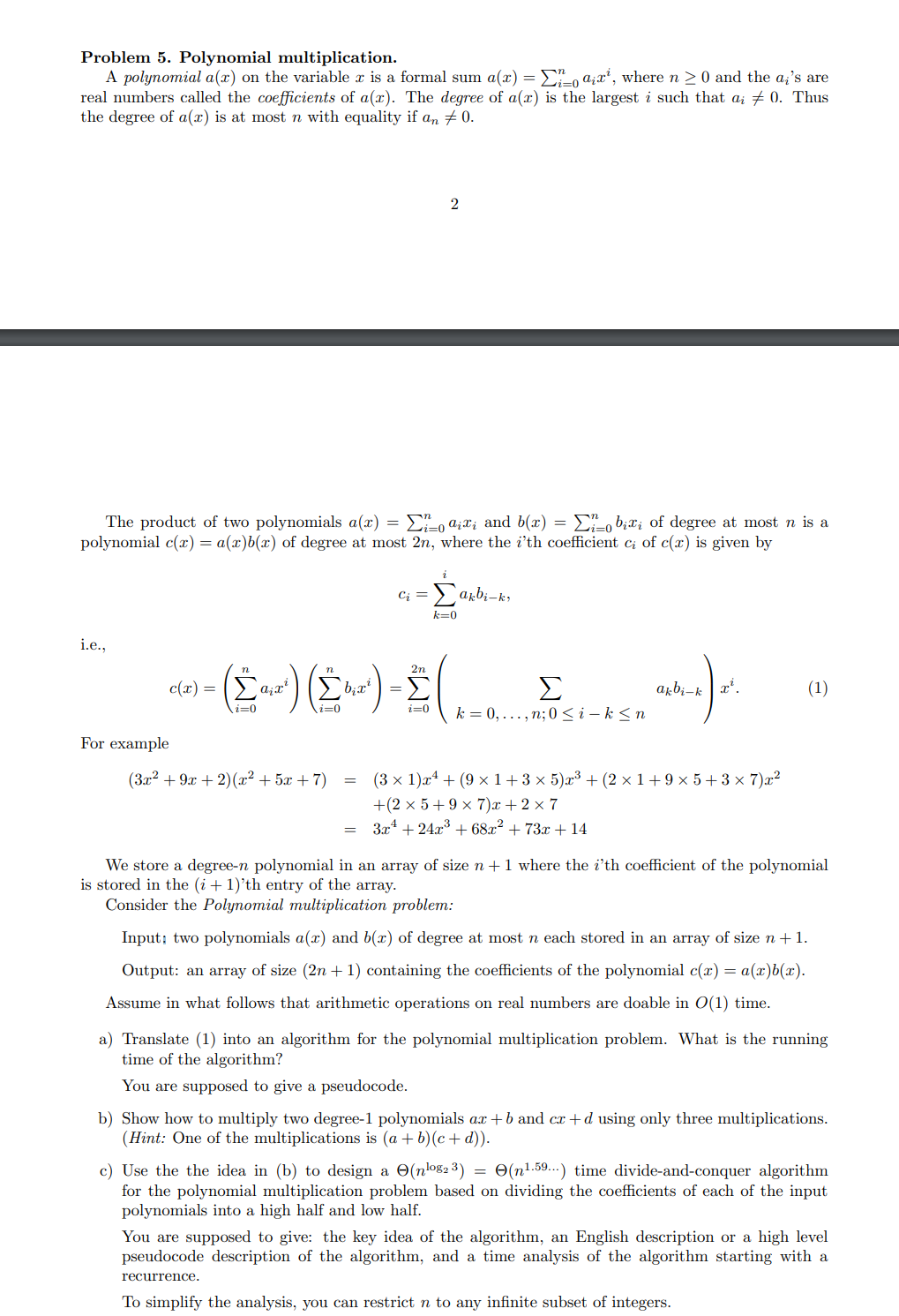 Solved Problem 5. Polynomial multiplication. A polynomial | Chegg.com