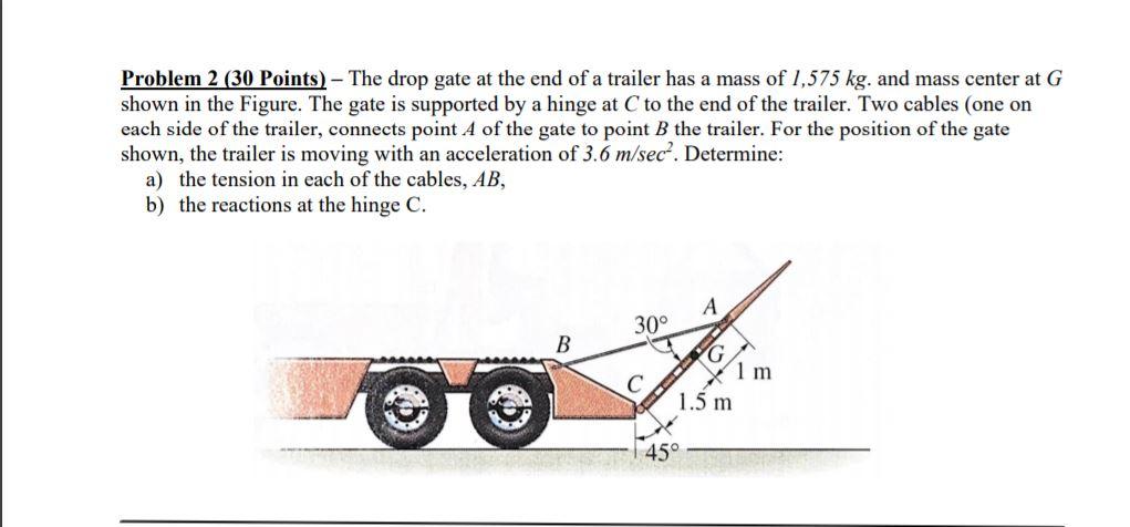 Solved Problem 2 (30 Points) - The drop gate at the end of a | Chegg.com