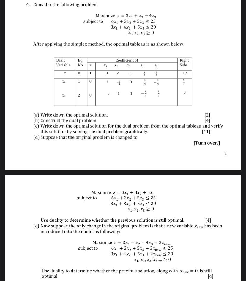 Solved 4. Consider the following problem Maximize | Chegg.com