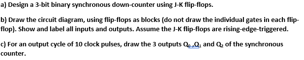 Solved a) Design a 3-bit binary synchronous down-counter | Chegg.com