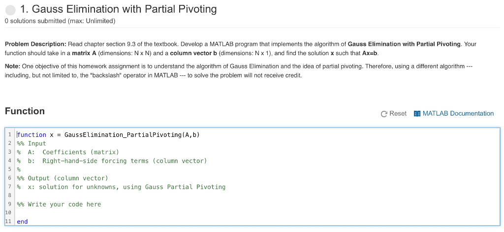 Solved Function X Gausseliminationpartialpivotingab 