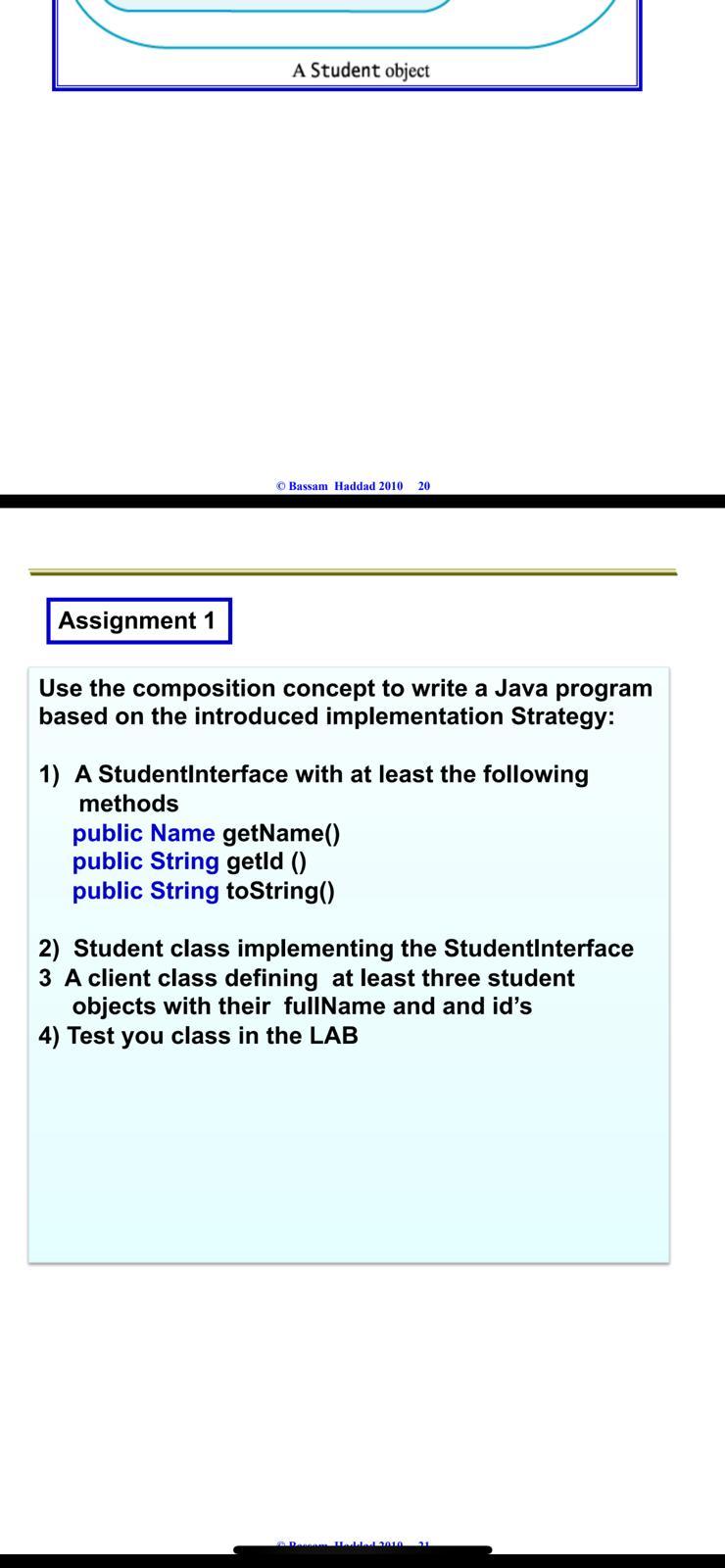 Solved A Student object Bassam Haddad 2010 20 Assignment 1 | Chegg.com