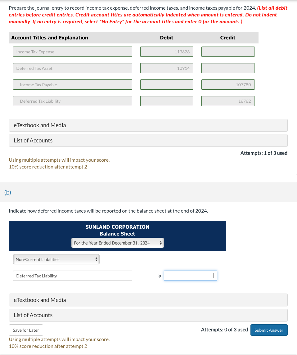 Prepare the journal entry to record income tax | Chegg.com