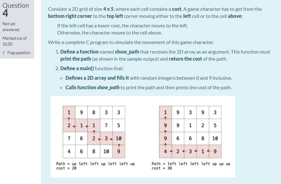 Solved Question 4 Consider a 2D grid of size 4 x 5, where | Chegg.com