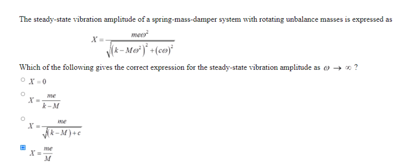 Solved The steady-state vibration amplitude of a | Chegg.com