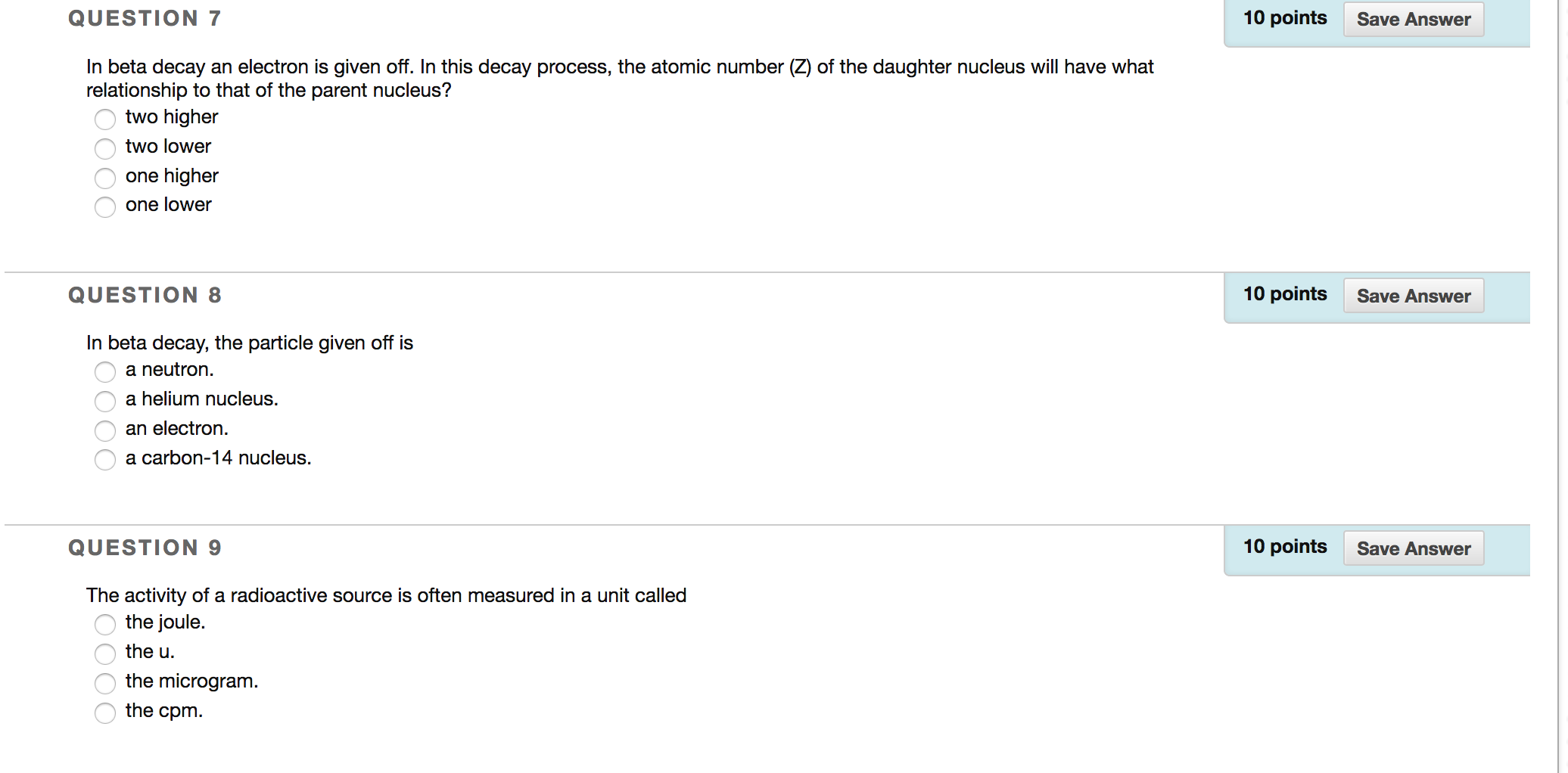 Solved QUESTION 7 10 points Save Answer In beta decay an | Chegg.com