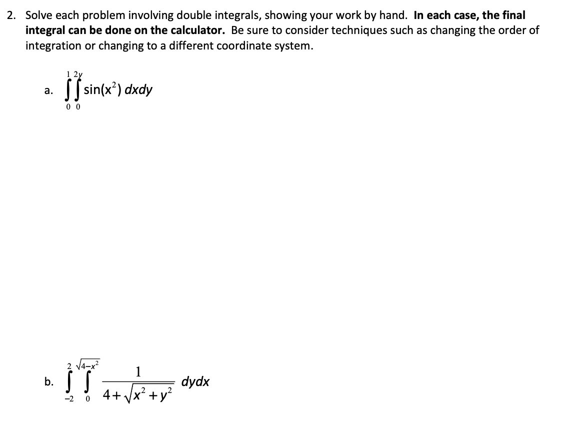 Solve each problem involving double integrals, | Chegg.com