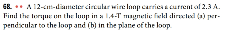 Solved 68. - A 12-cm-diameter circular wire loop carries a | Chegg.com