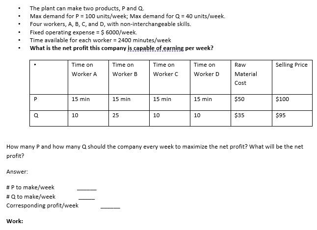 Solved - The plant can make two products, P and Q. - Max | Chegg.com