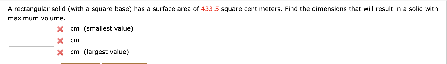 Solved A rectangular solid (with a square base) has a | Chegg.com
