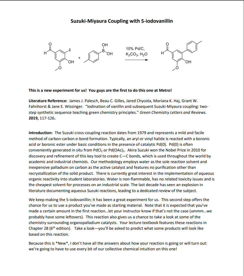 Solved Suzuki-Miyaura Coupling with 5-iodovanillin . OH B. | Chegg.com