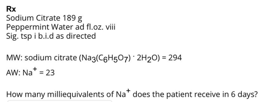 Solved Rx Sodium Citrate 189 g Peppermint Water ad fl.oz. | Chegg.com