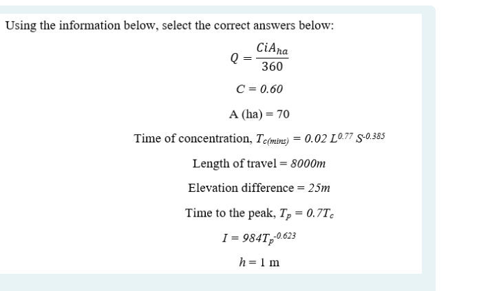 Solved Discharge: choose one a. 5.52 m3/s b. 2.52 | Chegg.com