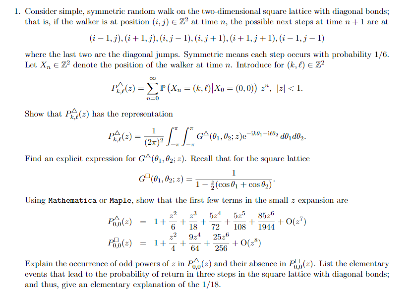 1. Consider simple, symmetric random walk on the | Chegg.com
