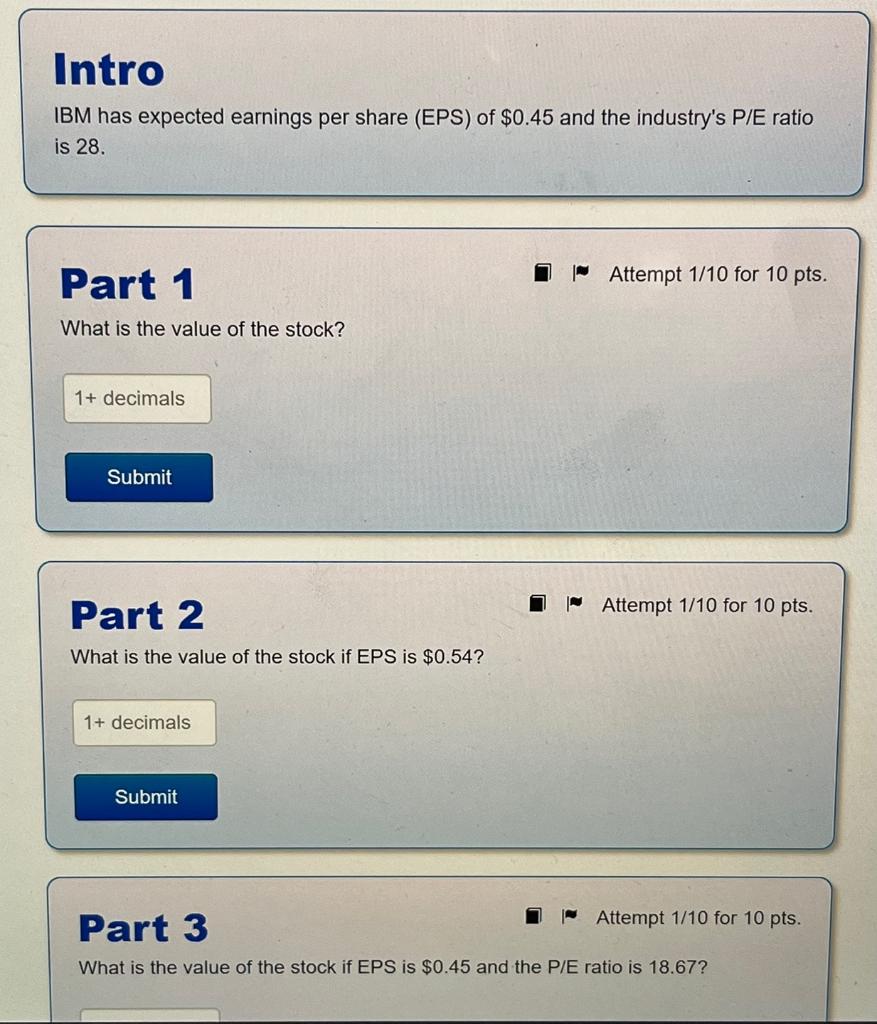 Solved Intro IBM has expected earnings per share (EPS) of | Chegg.com