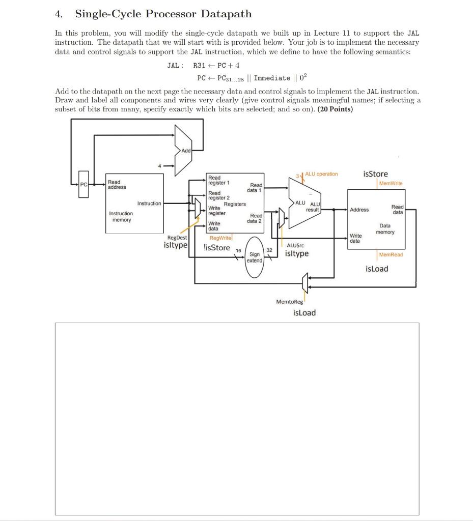 Solved 4. Single-Cycle Processor Datapath In this problem, | Chegg.com