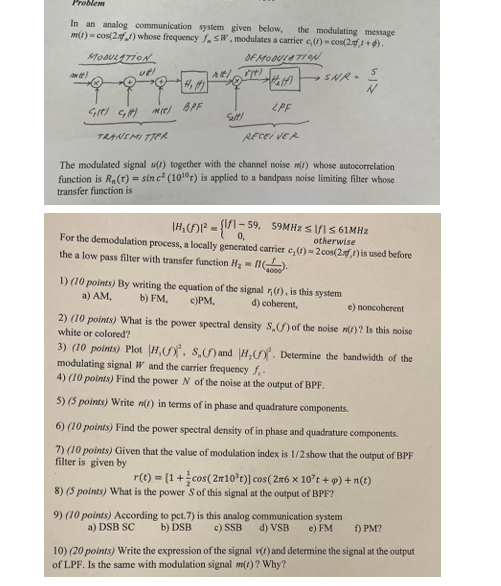 Problem مریم In An Analog Communication System Given