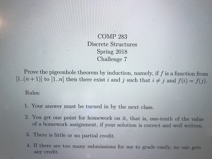 Solved COMP 283 Discrete Structures Spring 2018 Challenge 7 | Chegg.com