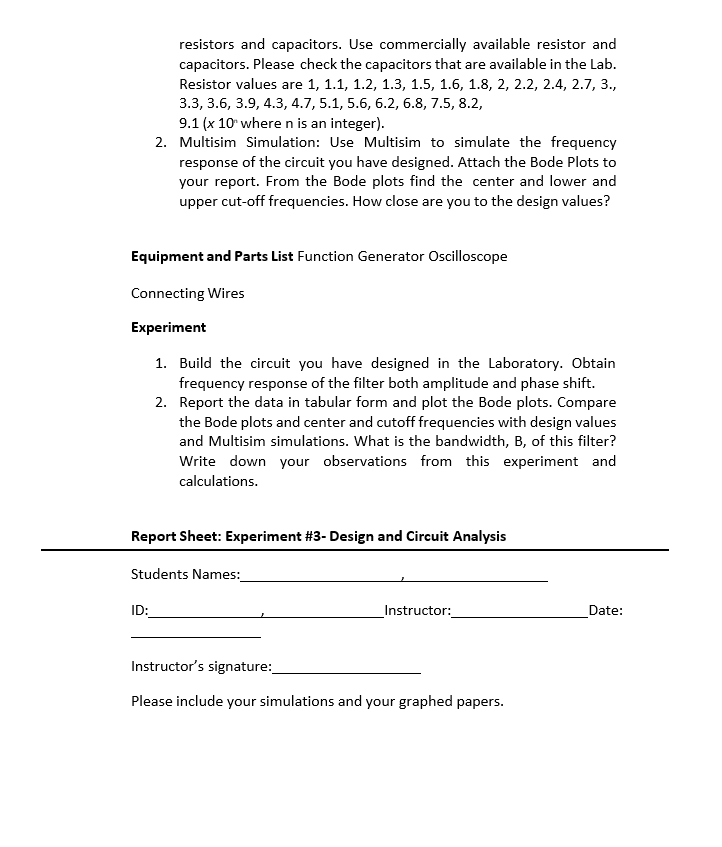 Equipment and Parts List Function Generator | Chegg.com