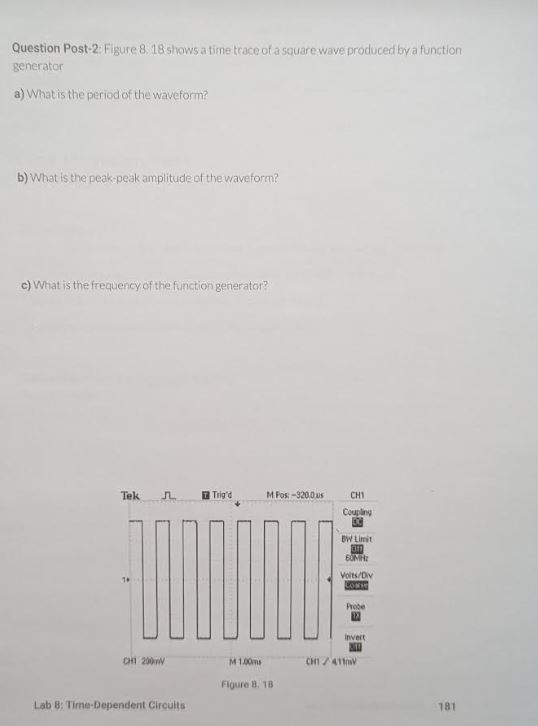 Solved b) What is the peak-peak amplitude of the waveform? | Chegg.com