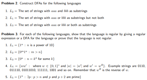 Solved Problem 2. Construct DFAs for the following languages | Chegg.com