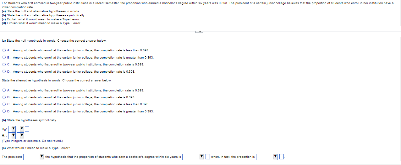 Solved lower completion rate. (a) State the null and | Chegg.com