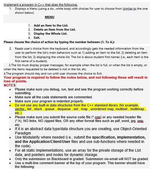 Solved Implement a program in C++ that does the following 1. | Chegg.com