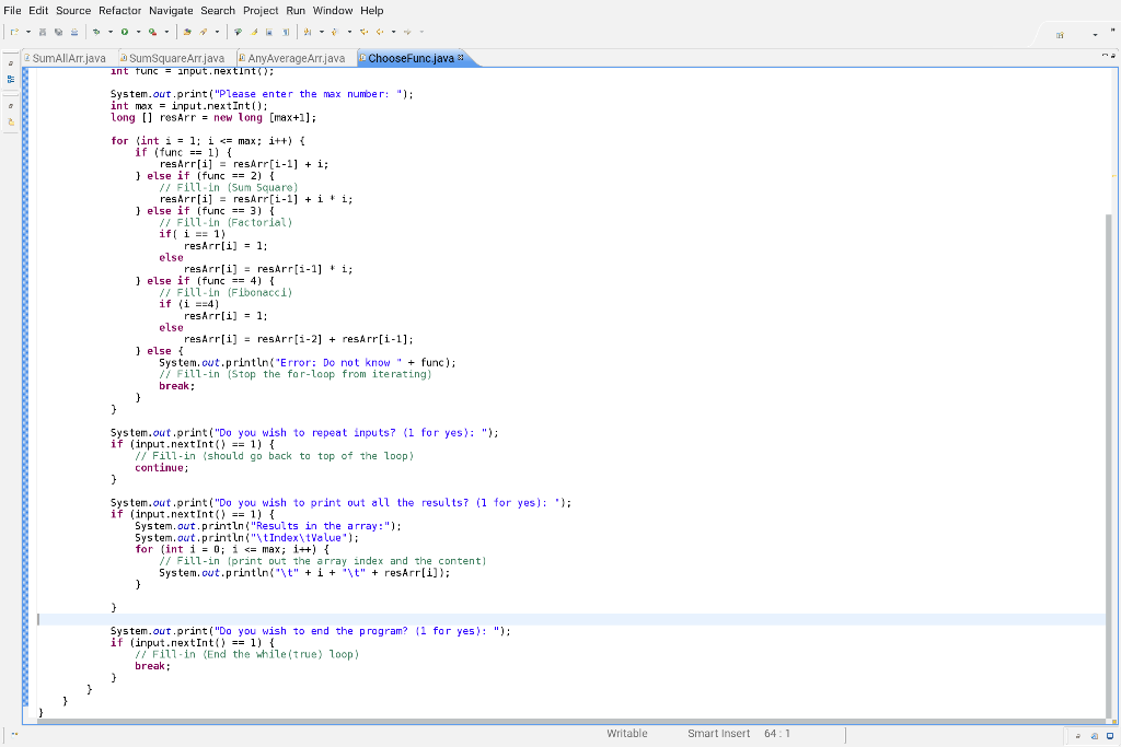 Solved 1) resArr in ChooseFunc.java a) Why is it of long | Chegg.com