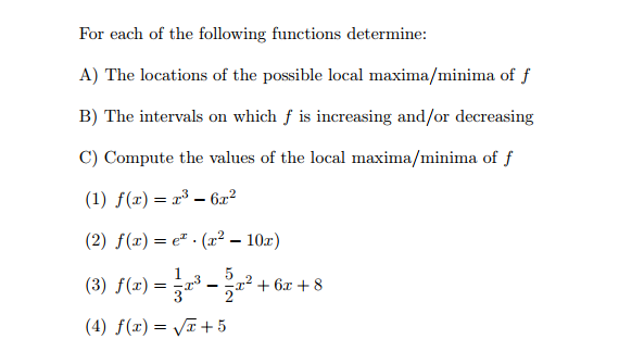 Solved For each of the following functions determine:A) ﻿The | Chegg.com