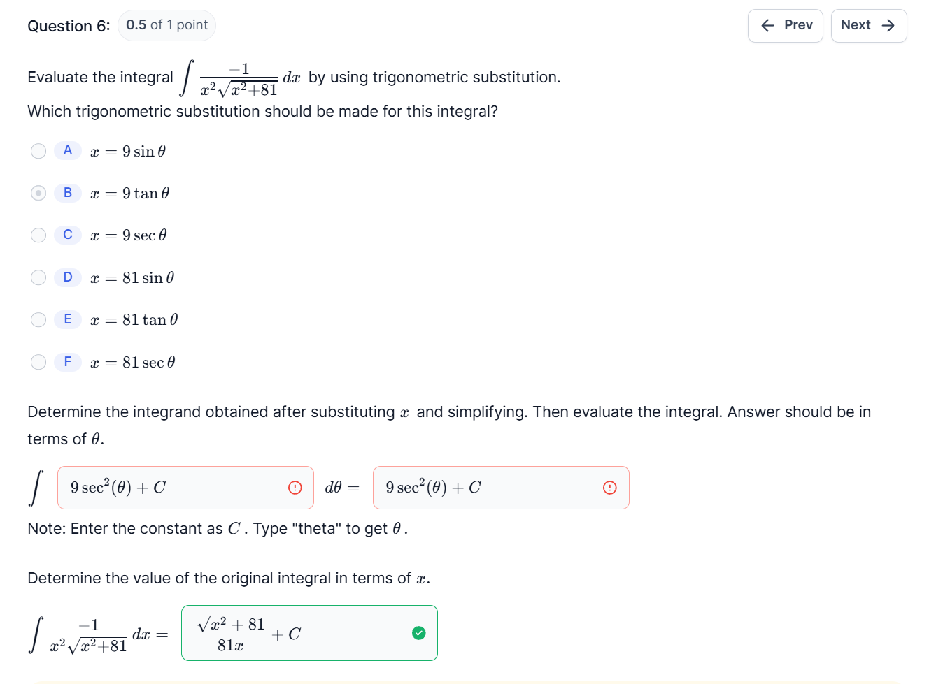 Solved Question 6:Evaluate the integral ∫﻿﻿-1x2x2+812dx ﻿by | Chegg.com
