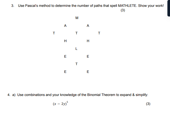 Solved Use Pascal's method to determine the number of paths | Chegg.com