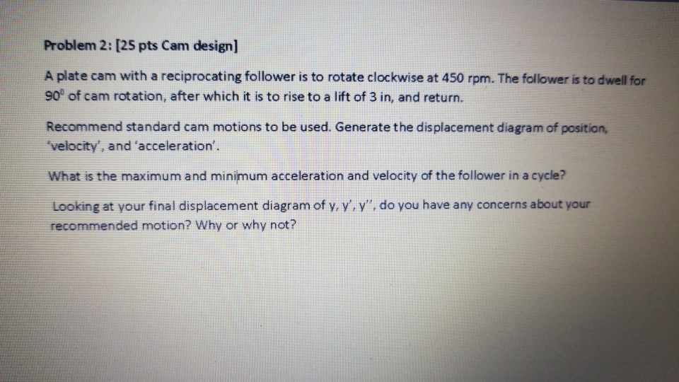 Solved Problem 2: [25 pts Cam design] A plate cam with a | Chegg.com