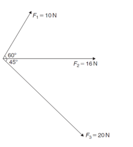 Solved Forces of 10N, 16N and 20N act as shown in | Chegg.com