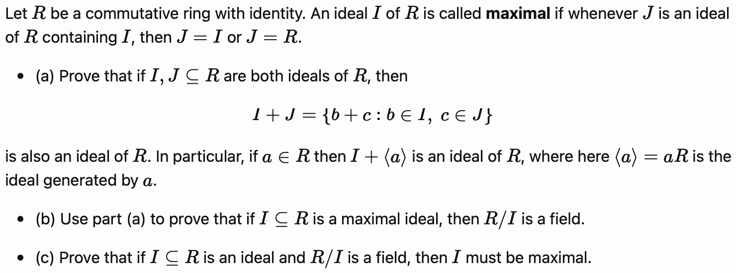 Solved Let R be a commutative ring with identity. An ideal I | Chegg.com