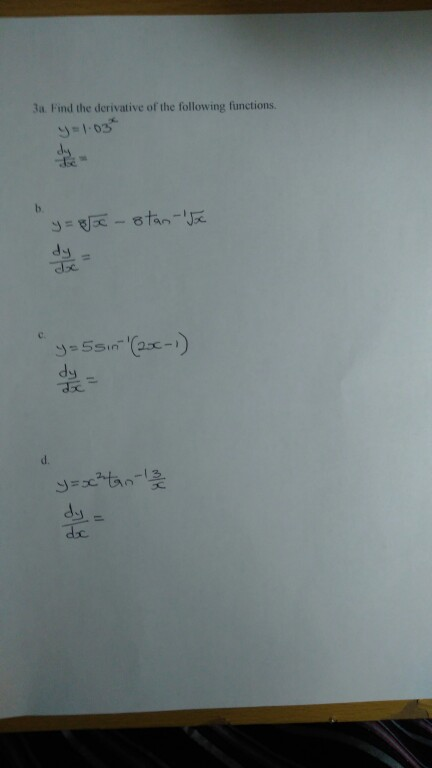 Solved 3a. Find the derivative of the following functions. y | Chegg.com