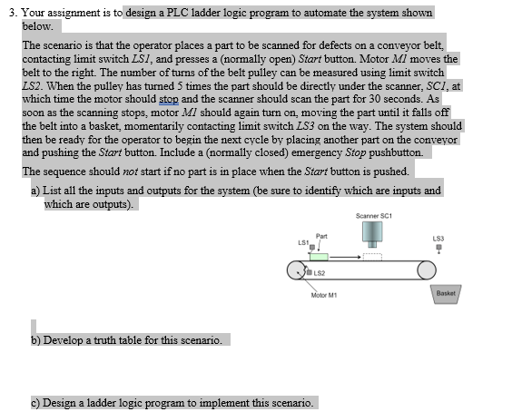 design a PLC ladder logic program to automate the | Chegg.com