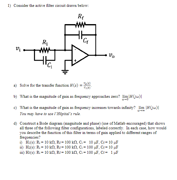 Solved Consider the active filter circuit drawn | Chegg.com