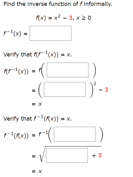 Solved Find the inverse function of f informally. f(x) = x2 | Chegg.com
