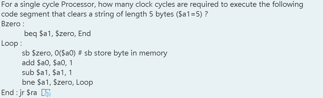 Solved For a single cycle Processor, how many clock cycles | Chegg.com